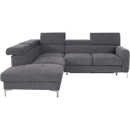 COTTA Ecksofa &raquo;Sammy L-Form&laquo; mit Kopfteilverstellung, wahlweise mit Schlaffunktion & Bettkasten grau Struktur (100% Polyester );Chenille (90% 