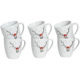 Creatable Becher &raquo;Hirsch, Kaffeebecher, 6-tlg.&laquo; Winterdekor, Hirschmotiv wei&szlig; Porzellan 6 Stk.
