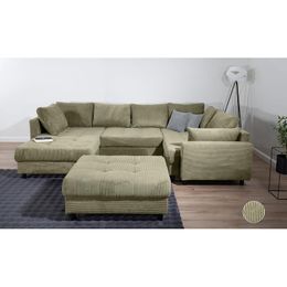 Collection AB Wohnlandschaft &raquo;Toni U-Form, B: 298 cm&laquo; Set: Sofa & Hocker, 2 Zierkissen, Federkern 100%Polyester B/H/T: 298cm x 44cm x 203cm, Cord