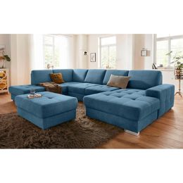 Sit & More sit&more Wohnlandschaft &raquo;Santorini U-Form&laquo; mit Federkern und Sitztiefenverstellung, wahlweise mit Schlaffunktion blau Luxus-Microfaser ALTARA NUBUCK (