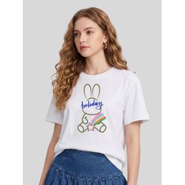 Lapaplus Shirt 'Women Minimal Line Drawing Rabbit with Rainbow Holiday Print T-Shirt' Damen Gr&ouml;&szlig;e XXL wei&szlig;