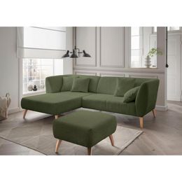 Home Affaire Ecksofa &raquo;Lazio modern und bequem, schmale Armlehnen, tolle Detailverarbeitung&laquo; Holzfu&szlig;farbe w&auml;hlbar, inkl. 4x Zierkissen gr&uuml;n 100% 