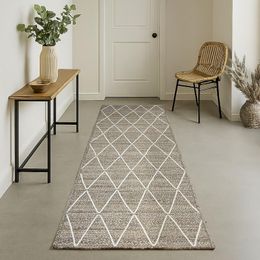 MyFlair Teppich &raquo;Juna Essence&laquo; rechteckig 10 mm H&ouml;he Juteteppich, handgeflochten, meliert, Rauten Muster, auch als L&auml;ufer beige Jute B : 80cm 1 Stk., 10mm, L:
