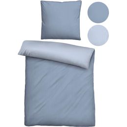 Biberna Wendebettw&auml;sche &raquo;0615211 Premium Satin aus 100% Baumwolle mit Rei&szlig;verschlu&szlig;&laquo; 2 Stk. seidig glatt & atmungsaktiv, Rei&szlig;verschluss, Feine Streifen blau 