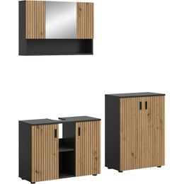 Welltime Badm&ouml;bel-Set &raquo;MANI, 3-tlg. Badkombination, Paneeloptik&laquo; Set, Set, best, aus: 1Badschrank,1Spiegelschrank,1Waschbeckenunterschrank, 3 Stk. tlg