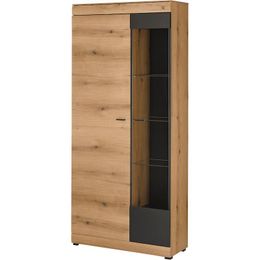 Home Affaire Vitrine &raquo;Soleto, Vitrinenschrank in Evoke Eiche, moderne Glasvitrine&laquo; ausreichend Stauraum, schwarze Griffe aus Metall, zeitlos braun FSC
