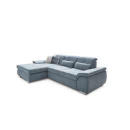 Die PlanBar Ecksofa &raquo;MP-IN16037 L-Form, Breite 289 cm, mit Kaltschaum-Polsterung&laquo; mit Sitztiefenverstellung & Zierkissen blau 100% Polyester B/H/T: 