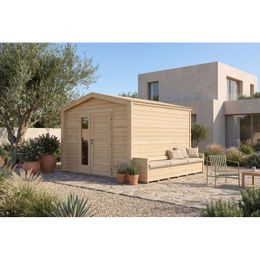 Weka Gartenhaus &raquo;Killarney&laquo; Doppelt&uuml;r, 1 1/2 Fenster an Seite, inkl. Sitztruhe beige Massivholz ohne Fu&szlig;boden, ohne Dacheindeckung