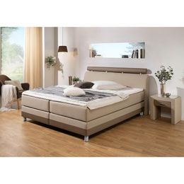 Home Affaire Boxspringbett &raquo;Rocklin&laquo; in H2, H3 oder H4 erh&auml;ltlich beige Kunstleder Struktur (100% Polyester), Liegefl&auml;che B/L: 180cm x 200cm, Gewicht 
