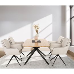 Duo Collection Essgruppe &raquo;Emira und Esra&laquo; Set, Besteht aus einem Tisch und 4 St&uuml;hlen, 5 Stk. tlg. massives Metallgestell, St&uuml;hle drehbar schwarz MDF, Polyester 