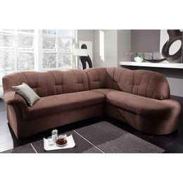 DOMO collection Ecksofa &raquo;Papenburg, zeitlose R&uuml;ckensteppung, elegante Armlehne, L-Form&laquo; mit Ottomane, wahlweise mit Bettfunktion braun Kunstleder 