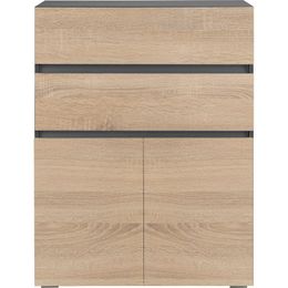 Home Affaire Midischrank &raquo;Wisla&laquo; H&ouml;he 98 cm, mit T&uuml;ren & Schubkasten grau Holzwerkstoff anthrazit, B/H/T: 76cm x 98cm x 35cm, Schubladen: 2 Stk. T&uuml;ren