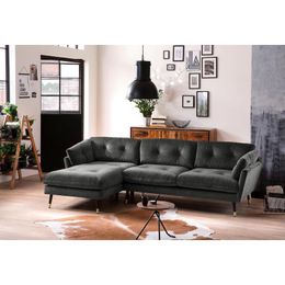 Trends by HG Ecksofa &raquo;Japan L-Form&laquo; mit Fu&szlig; in Holz-Metallkombination, Recamiere rechts oder links grau B/H/T: 270cm x 84cm x 155cm, Microvelours, 
