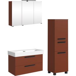 Welltime Badm&ouml;bel-Set &raquo;SALVADA, 3tlg-Set, ged&auml;mpfte Scharniere, Softclose, Keramikbecken&laquo; Ma&szlig;e (B/T/H): 140/47,5/200 cm braun MDF B/H/T: 140cmcm x 