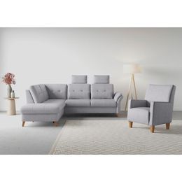 Sit & More sit&more Ecksofa &raquo;G&ouml;teborg&laquo; inkl. Sitztiefenverstellung, wahlweise mit Bettfunktion & Bettkasten silber B/H/T: 250cm x 90cm x 226cm, Flachgewebe 