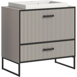Welltime Waschbeckenunterschrank &raquo;Locri, H&ouml;he 84 cm, Rillenoptik, Metallkufen&laquo; 2 Stk. tlg. Aufsatzwaschbecken, modernes Design, Unterschrank, 