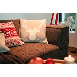 Tom Tailor HOME Dekokissen &raquo;Knitted Reindeerhead&laquo; Gestrickte Kissenh&uuml;lle ohne F&uuml;llung mit Rentierkopf, 1 St&uuml;ck grau Baumwolle B/L: 45cm x 45cm, 1 Stk.