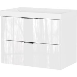 Germania Waschtisch &raquo;Bisbee&laquo; 1 Stk. tlg. Waschtisch mit Glasfront in verschiedenen Breiten wei&szlig; Glas, Holzwerkstoff 80er Breite eckig, B/H/T: 80cm x 