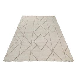 Wecon Home Teppich &raquo;Pelle&laquo; rechteckig 18 mm H&ouml;he Gewebt, Hoch-Tief, pflegeleicht, Rauten Muster, Scandi, Wohnzimmer beige Kunstfaser B : 140cm 1 Stk.,