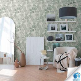 Livingwalls living walls Vliestapete &raquo;DesignDrop vorgeleimte Tapete Dschungel Gr&uuml;n Grau Wei&szlig;&laquo; matt strukturiert Vliestapete vorgekleistert floral f&uuml;r Schlafzimmer