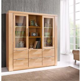 OTTO home Highboard &raquo;Zara, 9 F&auml;cher, 6 Schubk&auml;sten&laquo; B/T/H: 140/40/145, Metallgriffe beige Holz teilmassiv B/H/T: 140cm x 145cm x 40cm, Holzwerkstoff 