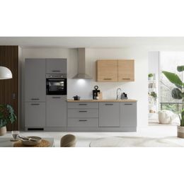KOCHSTATION K&uuml;chenzeile &raquo;KS-Malfi&laquo; Breite 320cm, wahlweise mit E-Ger&auml;ten, Arbeitsplatte 38mm St&auml;rke grau B/H/T: 320cm x 211cm x 60cm, ohne E-Ger&auml;te 