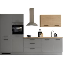 KOCHSTATION K&uuml;chenzeile &raquo;KS-Malfi&laquo; Breite 320cm, wahlweise mit E-Ger&auml;ten, Arbeitsplatte 38mm St&auml;rke grau B/H/T: 320cm x 211cm x 60cm,mit E-Ger&auml;ten, 