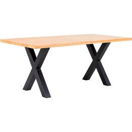 massivline&more Esstisch &raquo;Jakarta, K&uuml;chentisch, Tisch, Esstisch, Holztisch&laquo; 2 Stk. tlg. Platte massiv, Gestell Metall pulverbeschichtet schwarz braun 