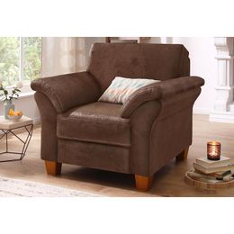OTTO home Sessel &raquo;Borkum, B: 101 cm, Federkern-Polsterung, komfortable Sitzh&ouml;he 46 cm&laquo; Frei im Raum stellbar, Massivholzf&uuml;&szlig;e, wohnliches Design braun 