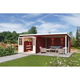 Lasita Maja Gartenhaus &raquo;Saint Paul&laquo; Blockbohlenhaus 28mm, mit Anbau rot Massivholz ohne Fu&szlig;boden, R&uuml;ckwand, ohne Dacheindeckung