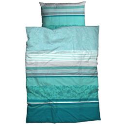 CASATEX Bettw&auml;sche &raquo;Teri&laquo; 2 Stk. zarte Bl&uuml;ten und Streifen, frische, elegante Farben blau Satin, Obermaterial: 100% Baumwolle B/L: 155cm x 220cm, 1 