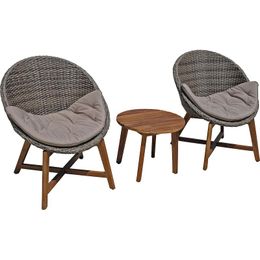 Garden Pleasure Garten-Essgruppe &raquo;, Sitzgruppe Sitzgrupp &raquo;RENO&laquo;&laquo; Set, 2 Sessel, Tisch &Oslash;50 cm, inkl Auflagen grau Kissenbezug: 100% Polyester Einheitsgr&ouml;&szlig;e