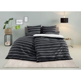 OTTO home Bettw&auml;sche &raquo;Katja&laquo; 2 Stk. Bettw&auml;sche aus Baumwolle, Bettw&auml;sche mit Streifen-Design, Wendeoptik schwarz Linon, Obermaterial: 100% Baumwolle B