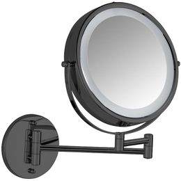 Wenko Wandspiegel &raquo;Power-Loc LED Modell Lumi&laquo; Kosmetikspiegel mit Beleuchtung, 5-fach Vergr&ouml;&szlig;erung, ohne Bohren schwarz Stahl B/H/T: 25,5cm x 32cm x 