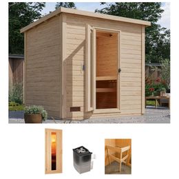 Karibu Saunahaus &raquo;Talo 3&laquo; Set, Ofen 9 kW integr. Strg beige Saunaofen, integrierte Steuerung, 9 kW