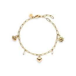 s.Oliver Damen s.Oliver Armband &raquo;Summer Charms, Muschel-Optik, Herz, Sonne&laquo; mit Zirkonia (synth.) - mit Perle (imitiert) gold 21cm, Edelstahl Perlen