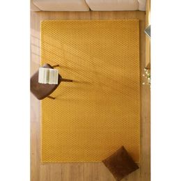 Wecon Home Teppich &raquo;Castello THREE&laquo; rechteckig 7 mm H&ouml;he Schurwolle, Kurzflor mit Hoch-Tief-Effekt, Wohnzimmer, Punktmuster gelb Schurwolle B : 140cm 