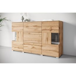 OTTO home Sideboard &raquo;Kenia&laquo; 1 Stk. tlg. Sideboard mit 3 Schubladen, 6 F&auml;chern, Glast&uuml;ren, Breite 150 cm braun B/H/T: 150cm x 89cm x 39,5cm, 2 Stk.