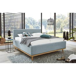 Musterring Polsterbett &raquo;Delphi erh&auml;ltlich in der Breite 160cm und 180cm&laquo; Eicherahmen massiv, Kopfteil mit Steppung blau Stoffbezug Stone (100% Polyester) 