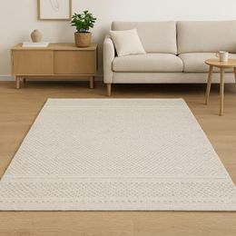 MyFlair Wollteppich &raquo;Wooly Nature&laquo; rechteckig 10 mm H&ouml;he Handwebteppich, reine Wolle, Scandi Design, handgewebt, Wohnzimmer wei&szlig; Baumwolle, Wolle B : 200cm 1 