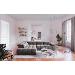 COTTA Ecksofa &raquo;Orion L-Form, B: 310 cm&laquo; Kopfteilverstellung & 5 Nierenkissen grau 100% Polyester B/H/T: 310cm x 70cm x 225cm, Cord, Ottomane links