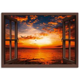 Artland Leinwandbild &raquo;Fensterblick Sonnenuntergang am Strand&laquo; Fensterblick 1 Stk. tlg. auf Holzrahmen gespannt braun Leinwand B/H/T: 130cm x 90cm, 
