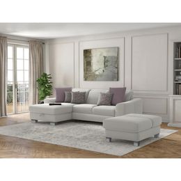 Sit & More sit&more Ecksofa &raquo;Dundee L-Form&laquo; mit Federkern und Edelstahlf&uuml;&szlig;en, wahlweise mit Kopfteilverstellung silber B/H/T: 264cm x 86cm x 175cm, Struktur, 