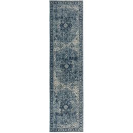 FLAIR RUGS L&auml;ufer &raquo;Antique Vintage-Muster,&laquo; rechteckig 4 mm H&ouml;he Chenille Stil Teppich, Wohnzimmer, Schlafzimmer, Esszimmer blau Baumwolle, Kunstfaser