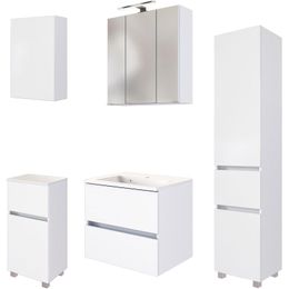 Welltime Badm&ouml;bel-Set &raquo; M&ouml;bel Baabe Waschtisch-Set 3tlg. oder 5tlg.&laquo; 5 Stk. tlg. wei&szlig; Holzwerkstoff Set 13 5tlg.: Waschtisch 60cm breit, 