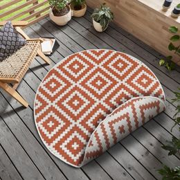 OTTO home Teppich &raquo;Ronda Wendeteppich&laquo; rund 5 mm H&ouml;he Sisal-Optik, Flachgewebe, In- und Outdoor, geometrisches Boho Design orange Kunstfaser &Oslash; 140cm 1