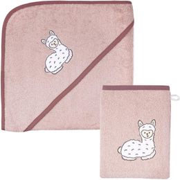 W&ouml;rner Handtuch Set &raquo;Lama rosa Kapuzenbadetuch 100/100 mit Waschhandschuh&laquo; mit s&uuml;&szlig;er Lamastickerei rosa Frottier, Obermaterial: 100% Baumwolle 2 Stk., Lama, 