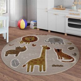 Smart Kids Kinderteppich &raquo;Nala & Friends&laquo; rund 10 mm H&ouml;he Moderner Spielteppich, strapazierf&auml;hig, pflegeleicht, Konturenschnitt beige Polypropylen &Oslash; 