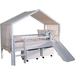 Vipack Hausbett &raquo;Inkl. Dachaufbau, Leiter, Rutsche und Rolllattenrost, Made in Europe&laquo; wahlweise mit und ohne dekorativem Textilhimmel erh&auml;ltlich, hochwertig