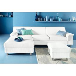 DOMO collection Ecksofa &raquo;Jamie, modern und elegant, Fu&szlig;h&ouml;he 9cm, L-Form,&laquo; wahlweise mit Bettfunktion wei&szlig; B/H/T: 251cm x 72cm x 80cm, Luxus-Kunstleder